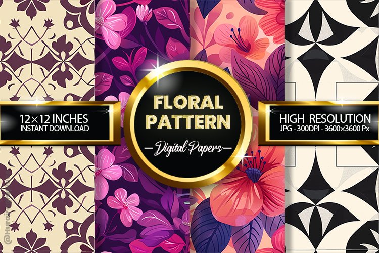 Floral Pattern Digital Papers - 04 variations (4026057)