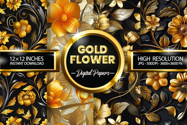 Gold Flower Digital Papers - 04 Variations (3997581)