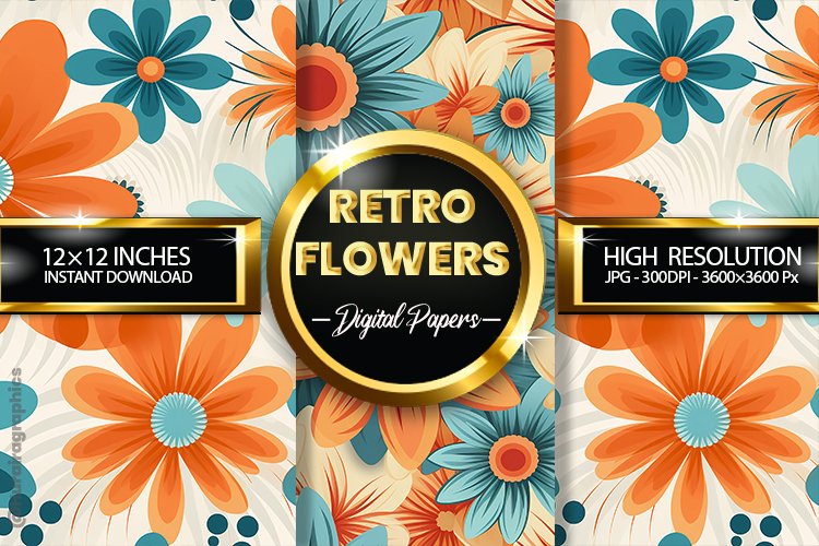 Retro Flowers Digital Papers - 03 Variations