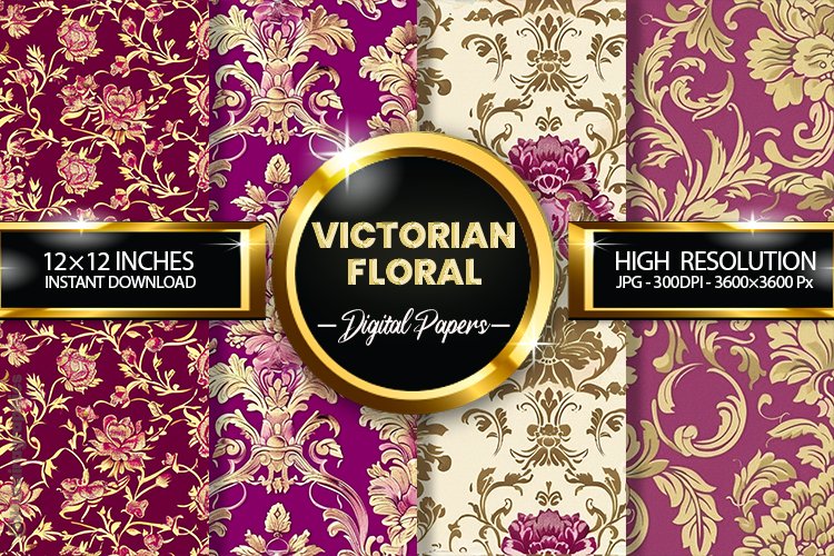 Victorian Floral Digital Papers - 04 Variations (4073608)