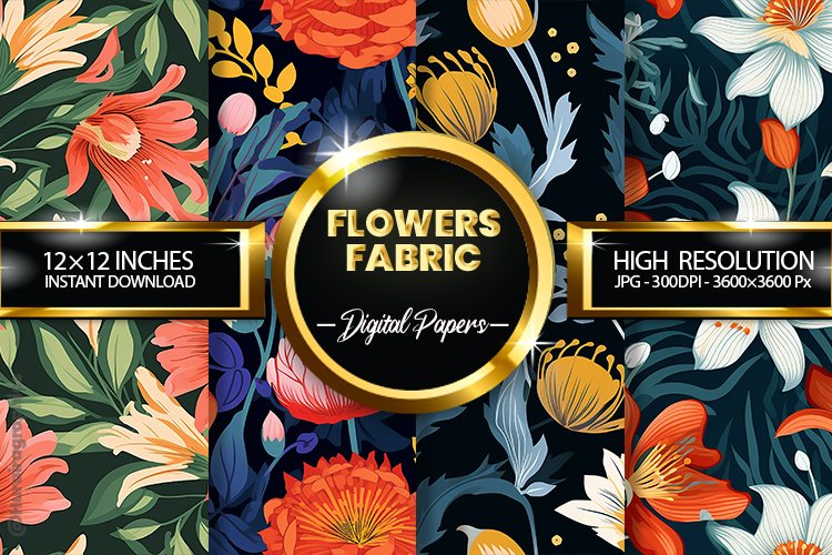 Flowers Fabric Digital Papers - 04 Variations (3519230)