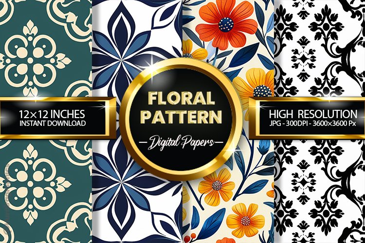 Floral Pattern Digital Papers - 04 variations (4026055)