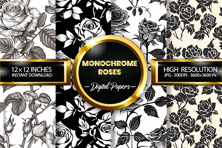 Monochrome Roses Digital Papers - 04 Variations (4021168)