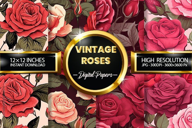 Vintage Rose Digital Papers - 04 Variations (3636155)