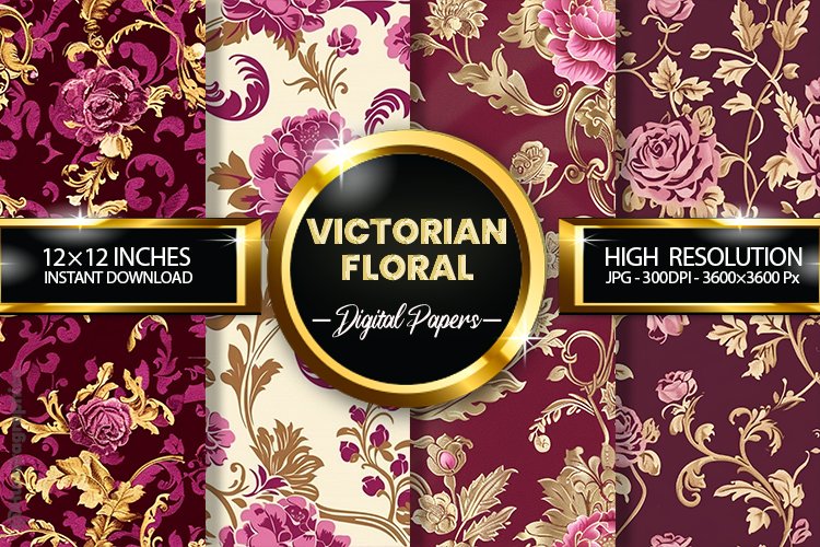 Victorian Floral Digital Papers - 04 Variations (4073615)