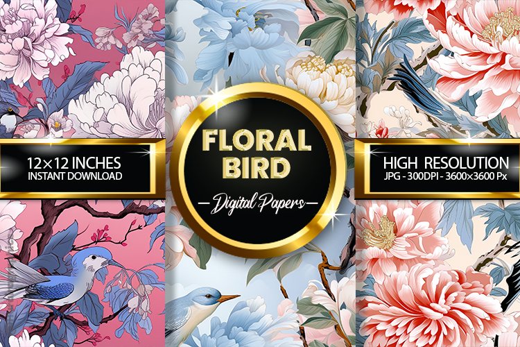 Floral Bird Digital Papers - 03 varitions