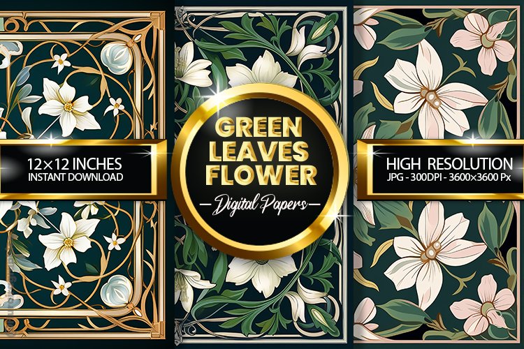 Green Leaves Flower Digital Papers - 03 Variations