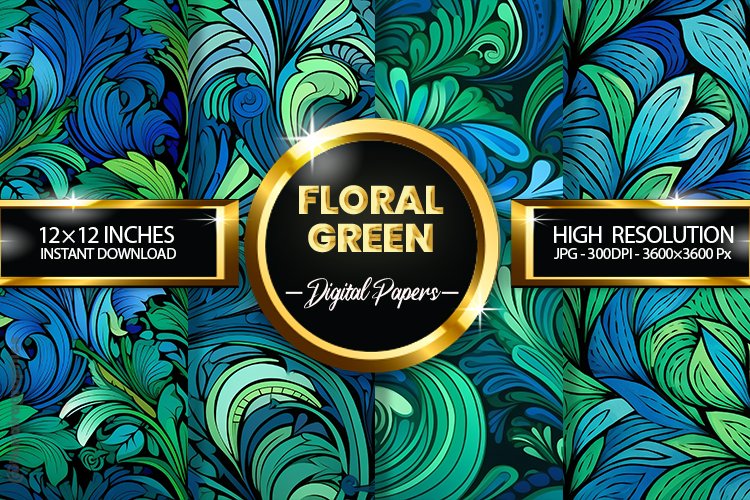 Floral Green Digital Papers - 04 Variations (3790927)