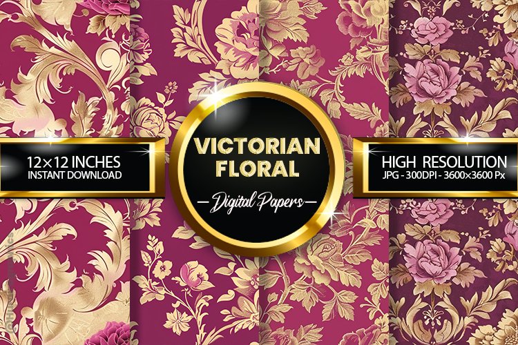 Victorian Floral Digital Papers - 04 Variations (4073611)