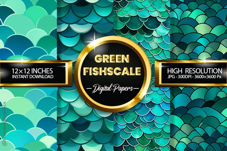 Green Fishscale Digital Papers - 04 Variations (3533477)