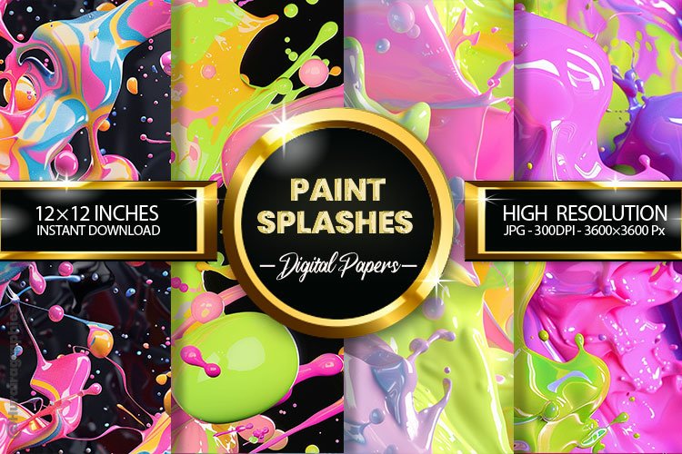 Paint Splashes Digital Papers - 04 variations (4032202)