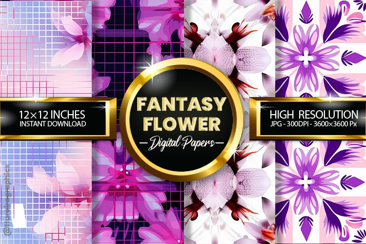Fantasy Flower Digital Papers - 04 variations (4005160)