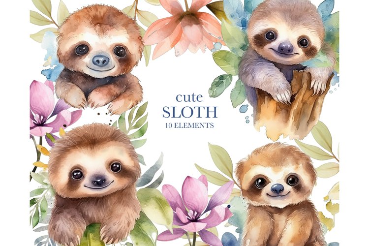 Baby sloth clipart, Watercolor cute sloth, Funny animal art