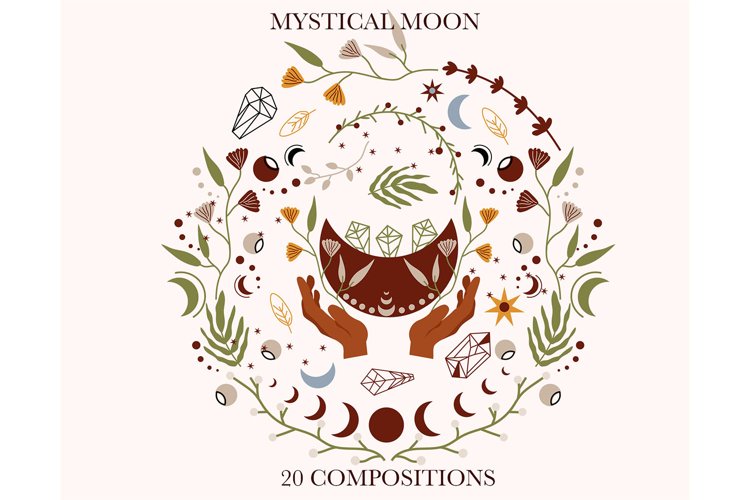 Mystical Abstract sun and moon clipart, Boho celestial moon