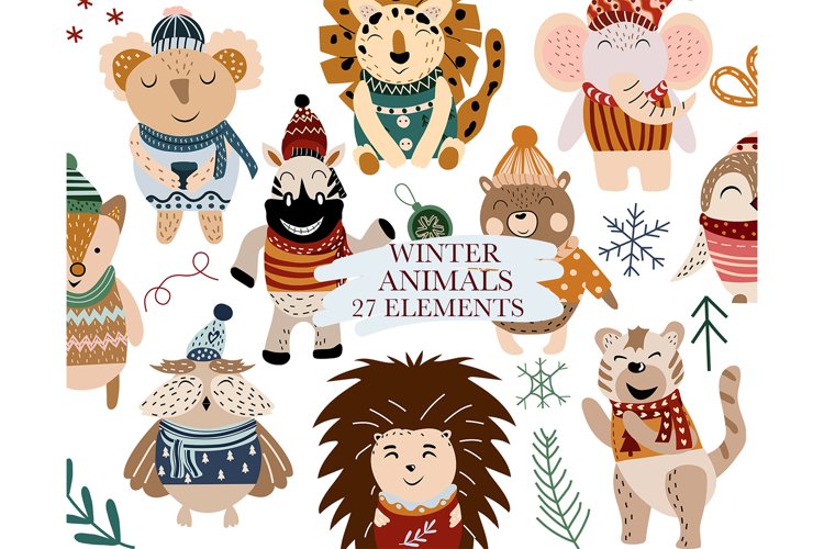 Boho Cute animal clipart,Scandinavian Animals svg,Winter png
