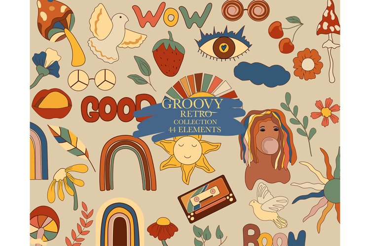 Groovy retro clipart, Retro sticker clipart, Vintage girl