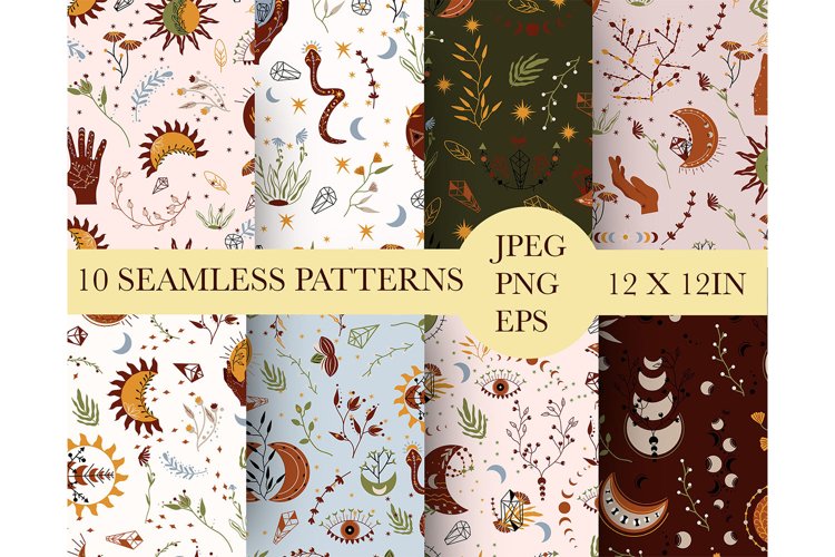Celestial seamless pattern png, Mystical digital pattern art