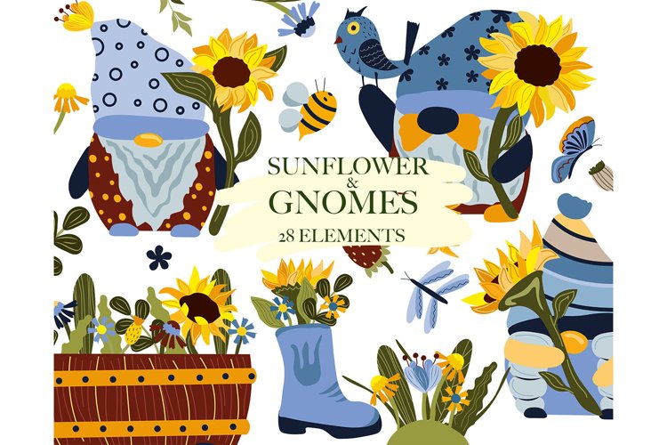 Cute sunflower gnome svg, Summer gnome clipart, Garden gnome