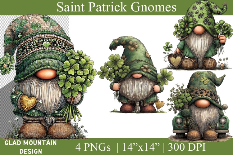 Saint Patrick Day Gnomes, St. Patrick's shamrock gnome pngs