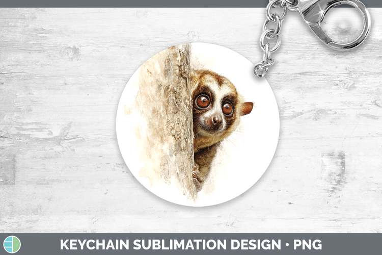 Slow Loris Primate Tree Peek-A-Boo Keychain Sublimation Desi