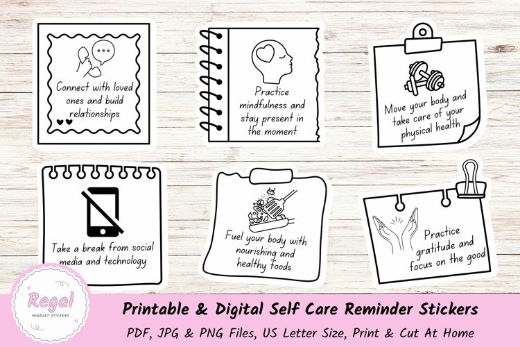 24 Printable Self-Care Reminder Stickers for Mental Health