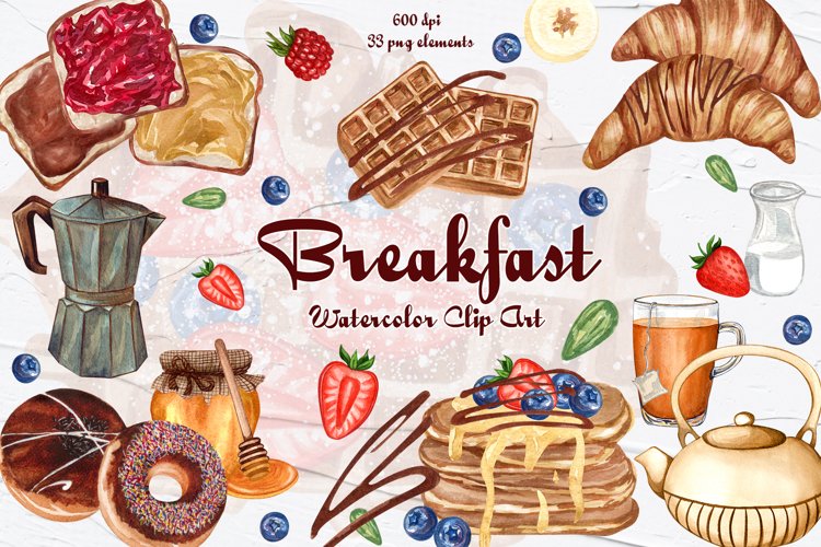 Breakfast Watercolor Clipart (1510808) | Illustrations | Design Bundles