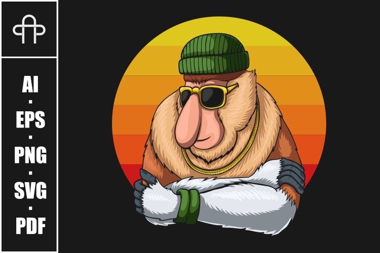 Proboscis monkey cool retro sunset vector illustration (1737806 ...