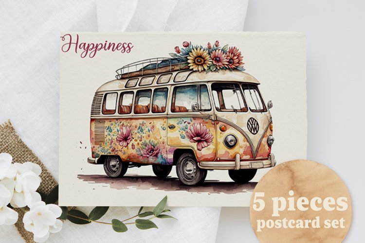 Hippie-Themed Printable Card Set 8x5" JPG