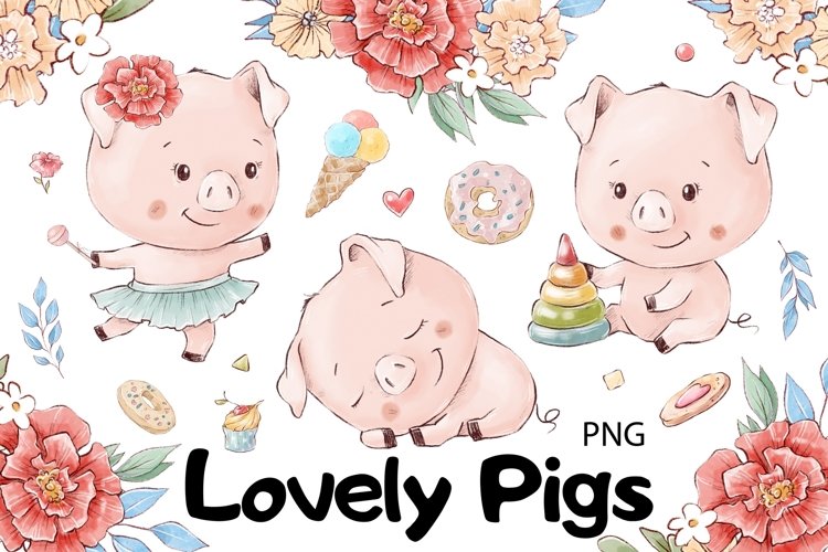 Watercolor Clipart Lovely Pigs