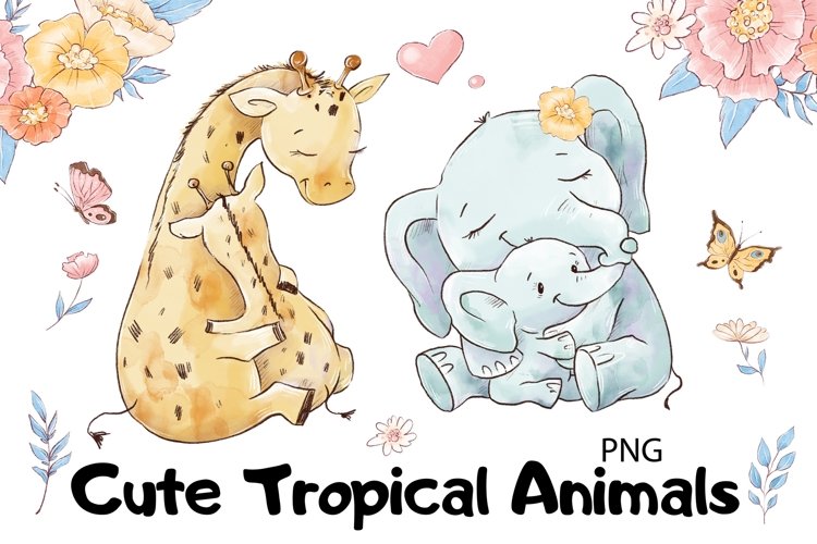 Watercolor Clipart Cute Tropical Animals