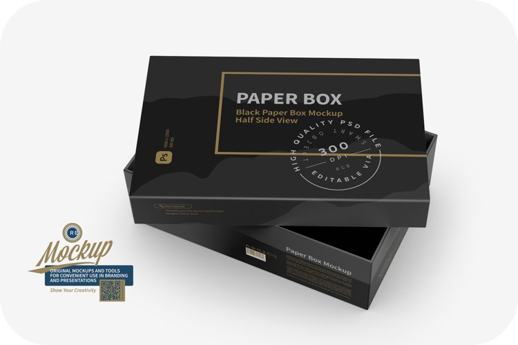 Black Paper Box Mockup Half Side View (1906678)