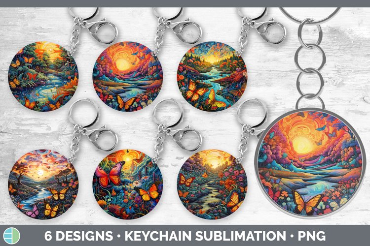 Psychedelic Butterflies Keychain | Sublimation Keyring Desig