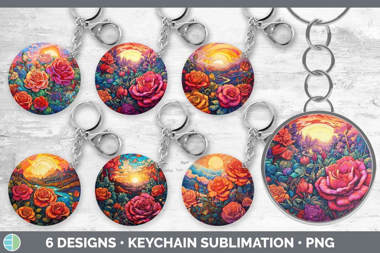 Psychedelic Rose Flowers Keychain | Sublimation Keyring Desi