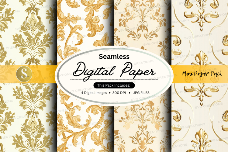Elegant gold damask digital paper