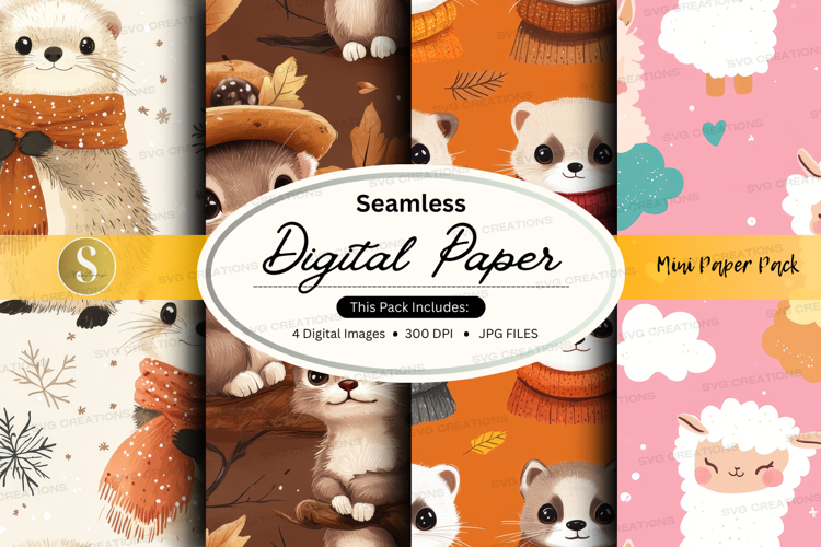 Seamless digital paper - cute animal theme digital paper pac