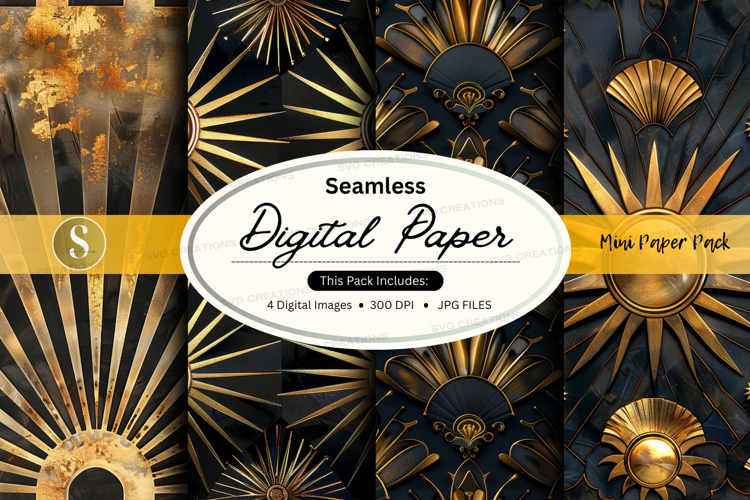 Seamless digital paper - art deco sunburst pack