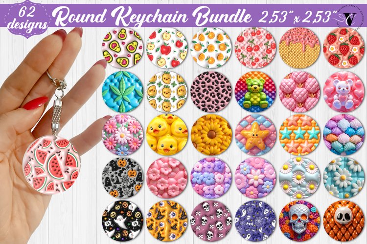 Keychain bundle | Round keychain sublimation | 3D Puff