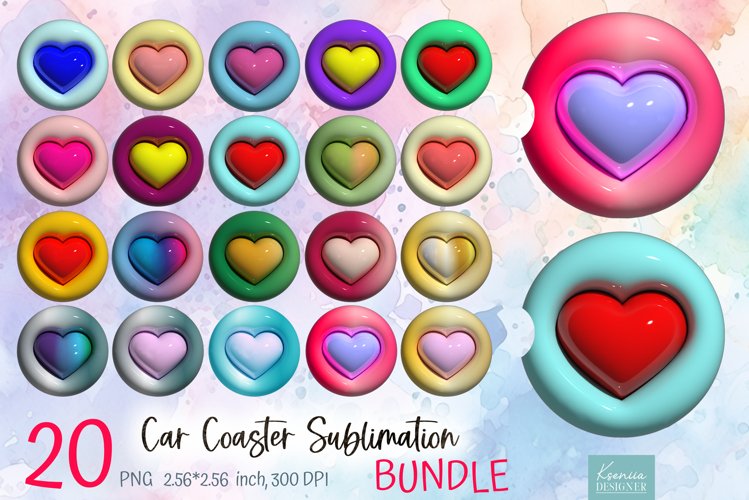 Puffy Colorful Heart |3d Puff Car Coaster Sublimation Bundle
