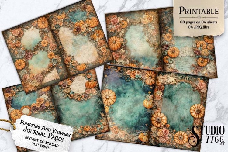 Pumpkins And Flowers Junk Journal Pages