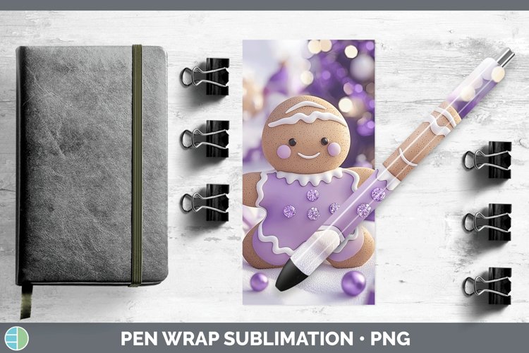 Purple 3D Christmas Gingerbread Man Pen Wrap Sublimation Pen