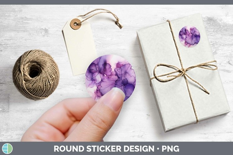 Purple Alcohol Ink Stickers | Round Labels Designs