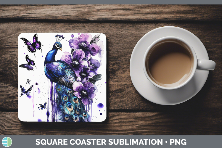 Purple Drips Peacock Square Coaster Sublimation Coaster Desi
