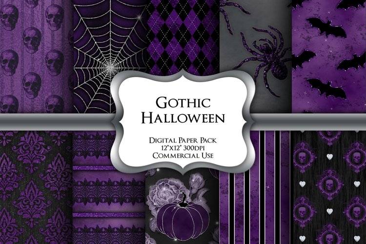 Purple Gothic Halloween Digital Paper Pack