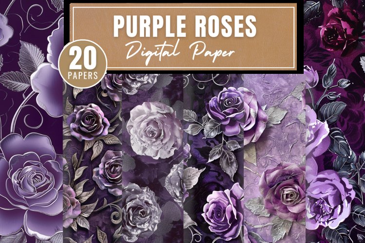 Purple Roses Digital Paper Bundle
