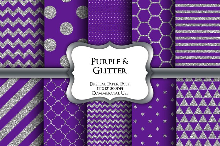Purple and Silver Glitter Digital Paper Pack