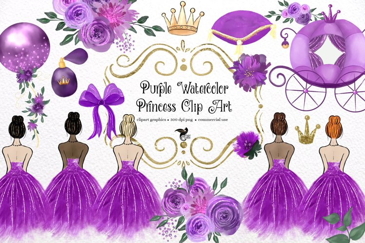 Purple Watercolor Princess Clipart