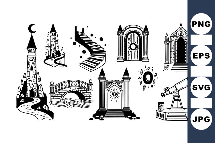 Magical Castle Door and Tower Vector Bundle
