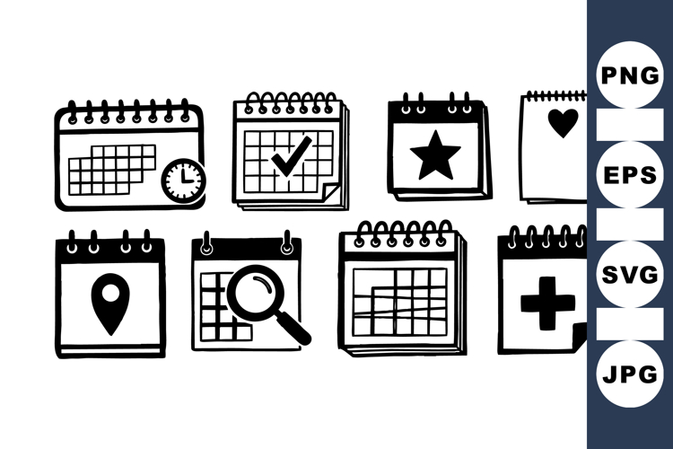 Hand Drawn Calendar Icon SVG Bundle for Planners
