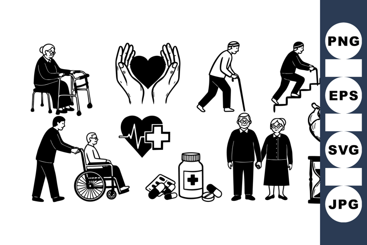 Elderly Care Medical Icon Set for Health Projects