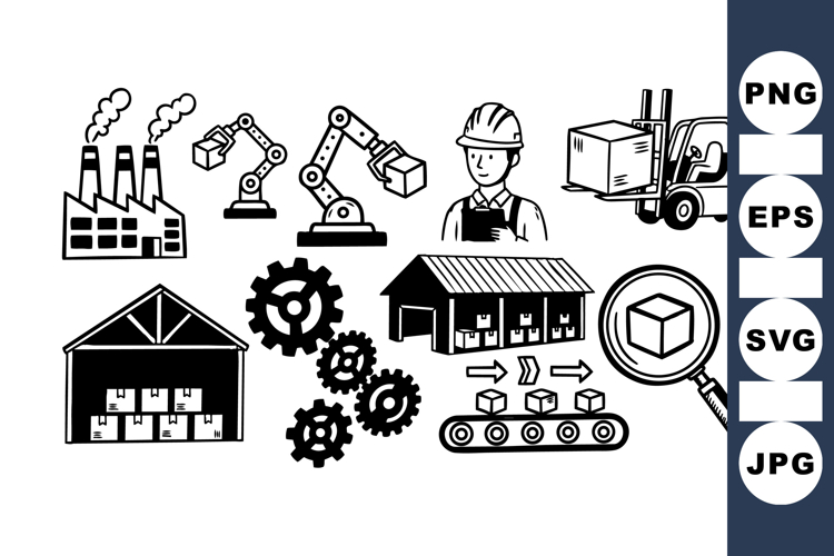 Factory Automation Industrial Robot Clipart Bundle